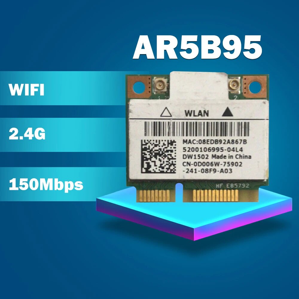 Qualcomm Atheros AR5B95 AR9285 DW1502 половинчатая мини Pci-e Wlan Беспроводная карта 0D006W для ноутбука dell