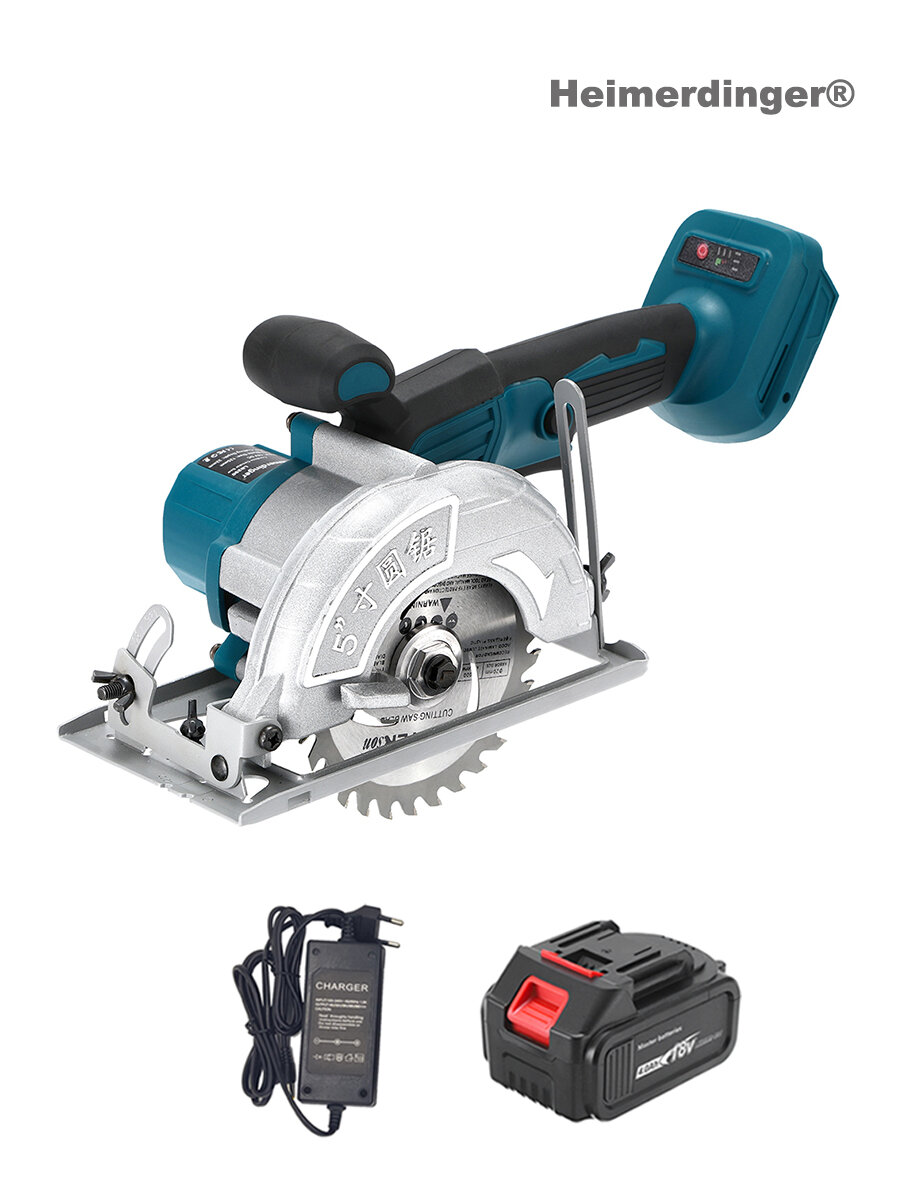 5-дюймовая бесщеточная аккумуляторная дисковая пила Heimerdinger 18В,12500 об/мин, 18В, 1х4А·ч Li-Ion