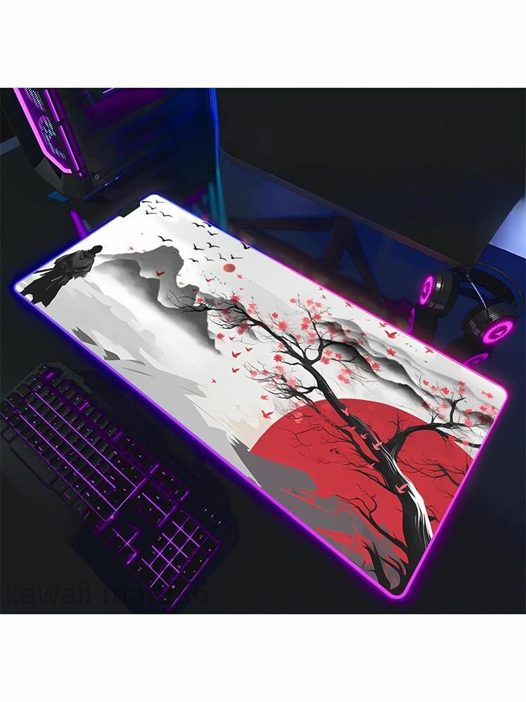RGB LED Samurai Мультяшная игровая клавиатура в стиле японского самурая, коврик для мыши, размер 40x90xxl