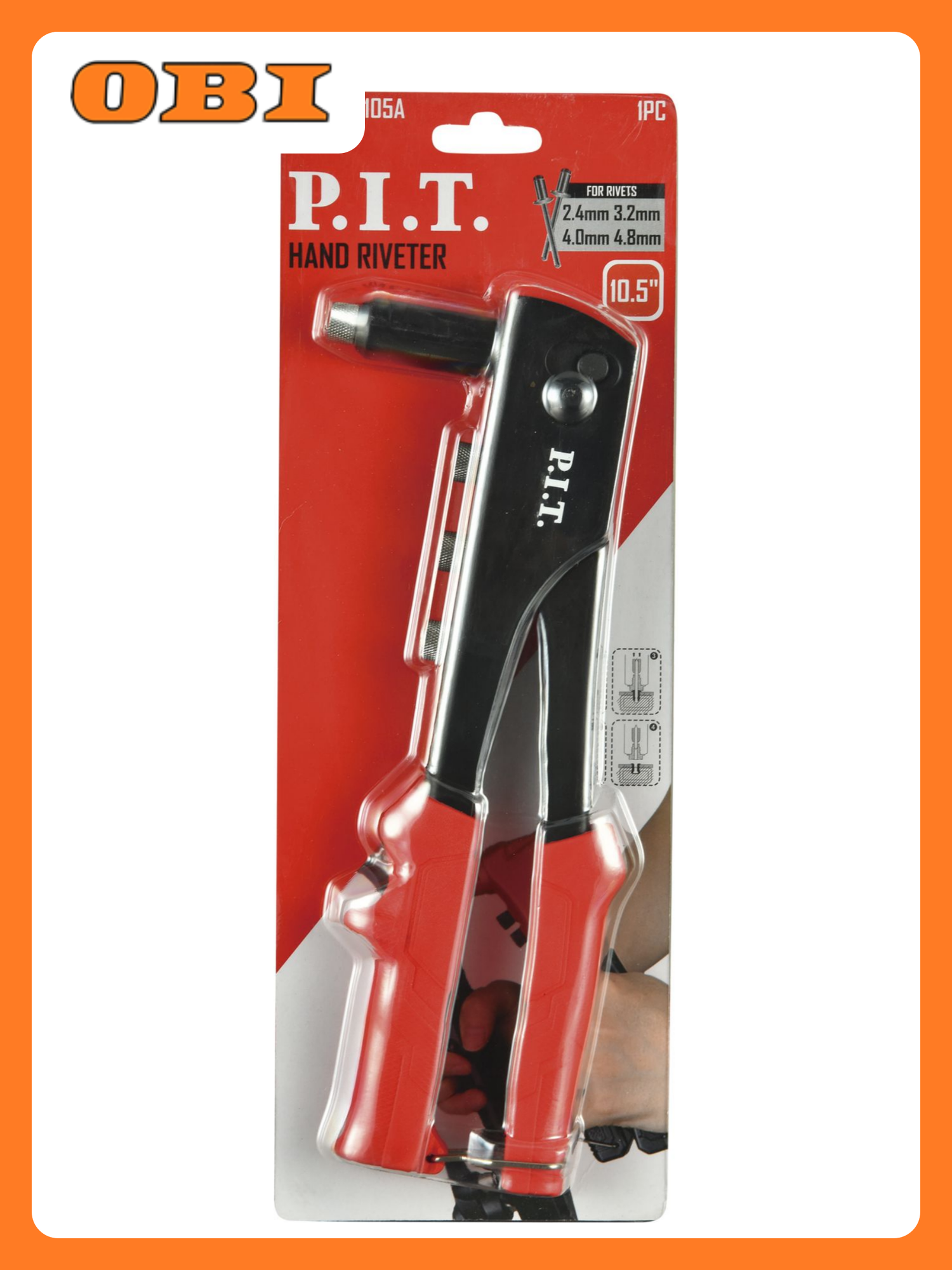 Заклепочник P.I.T. HHDR01-105A, для заклепок 2.4-4.8мм, сталь/алюминий