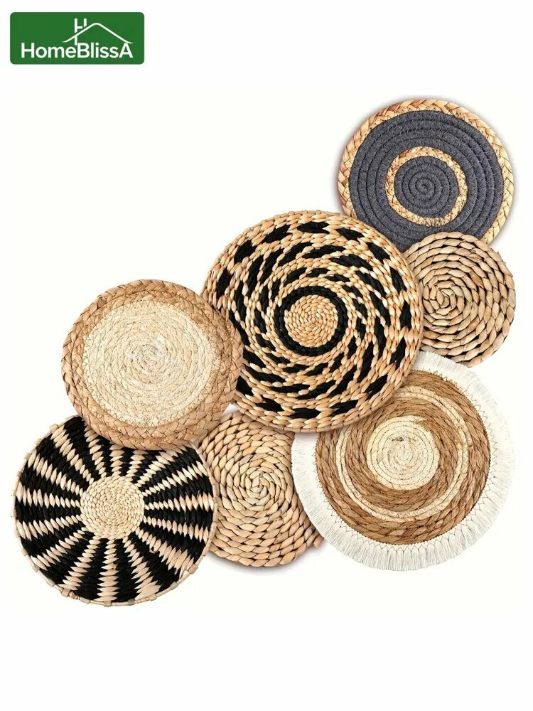 7 шт. Соломенное Фоновое украшение, Сплетено вручную декор на стену для интерьера, соломенные подставки под тарелки