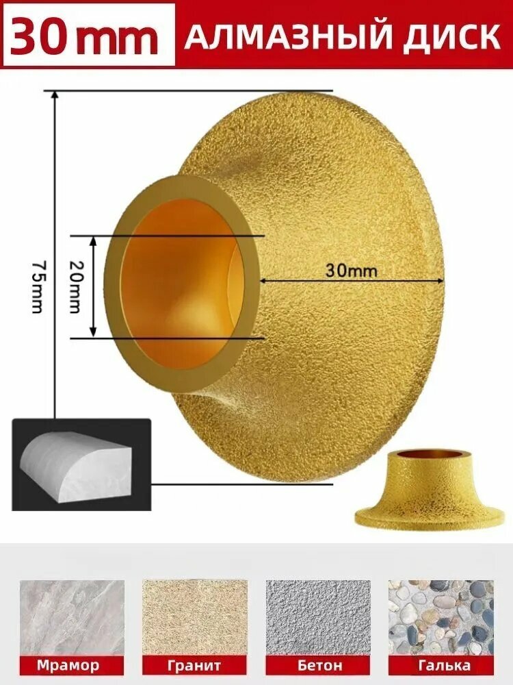 Фреза профильная алмазная / Алмазный диск для скругления плитки / Насадка на УШМ