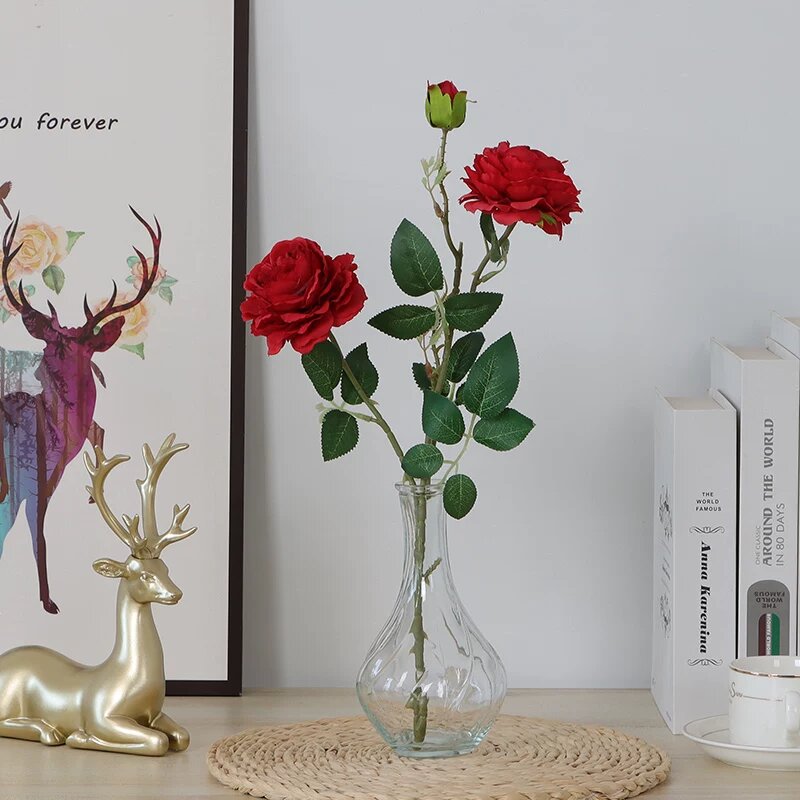 Ins стиль роза искусственные цветы ваза украшения крытая гостиная стол букет пластиковый пион искусственный цветок