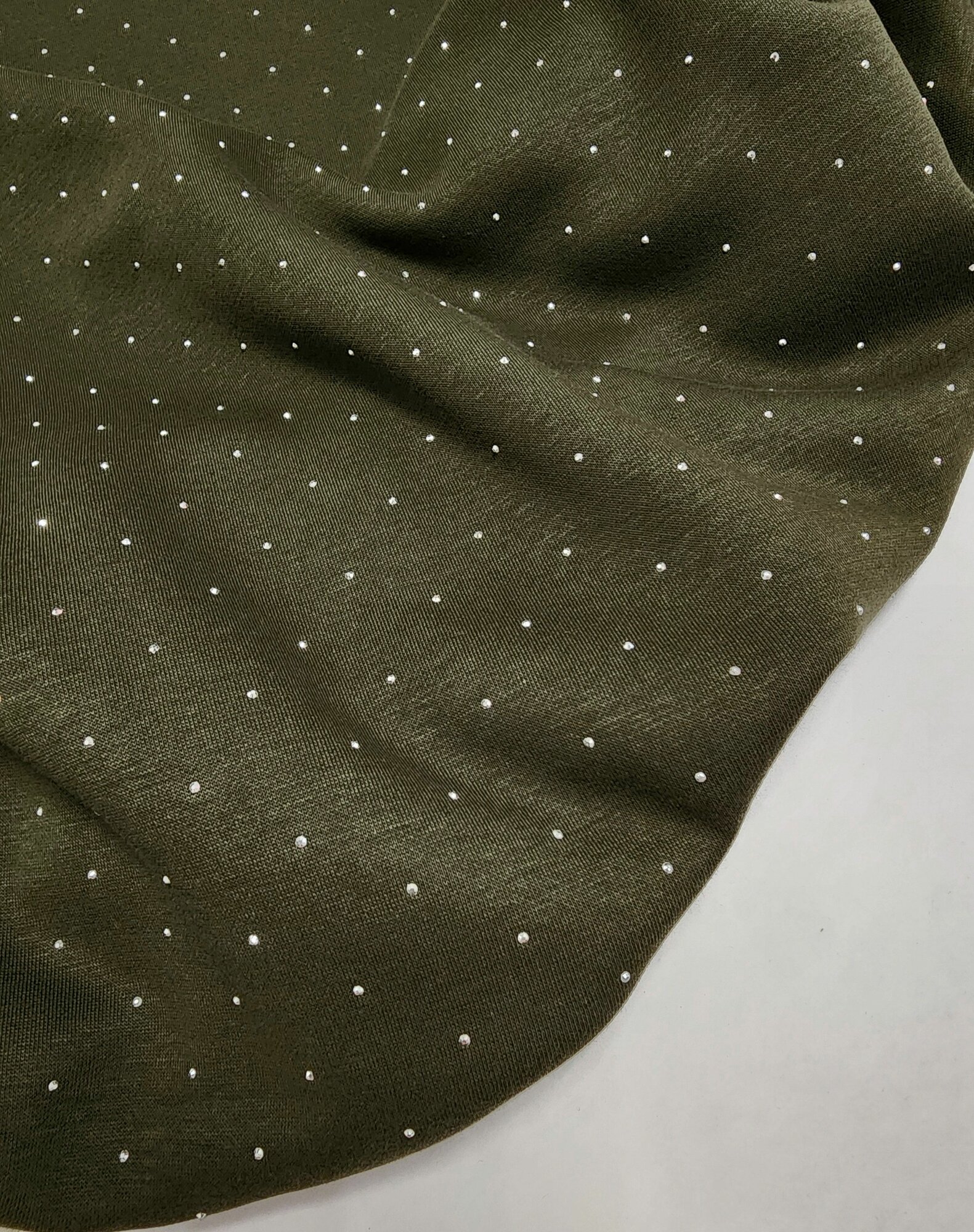 Ткань Футер барашек со стразами, цвет хаки, 150*180см