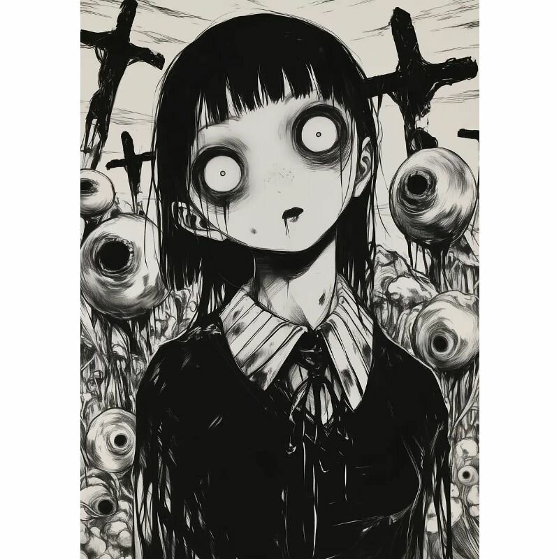 Алмазная картина "Черно-белые комиксы о девушках-хоррорах" алмазная огранка 40х50 см,40X50CM, белый