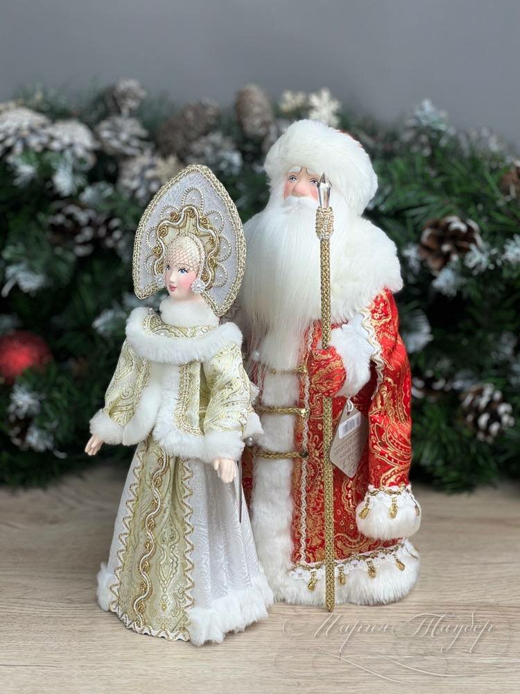 АртМороз Дед мороз и Снегурочка русские 33см; новогодняя игрушка под ёлку; авторская кукла ручной работы