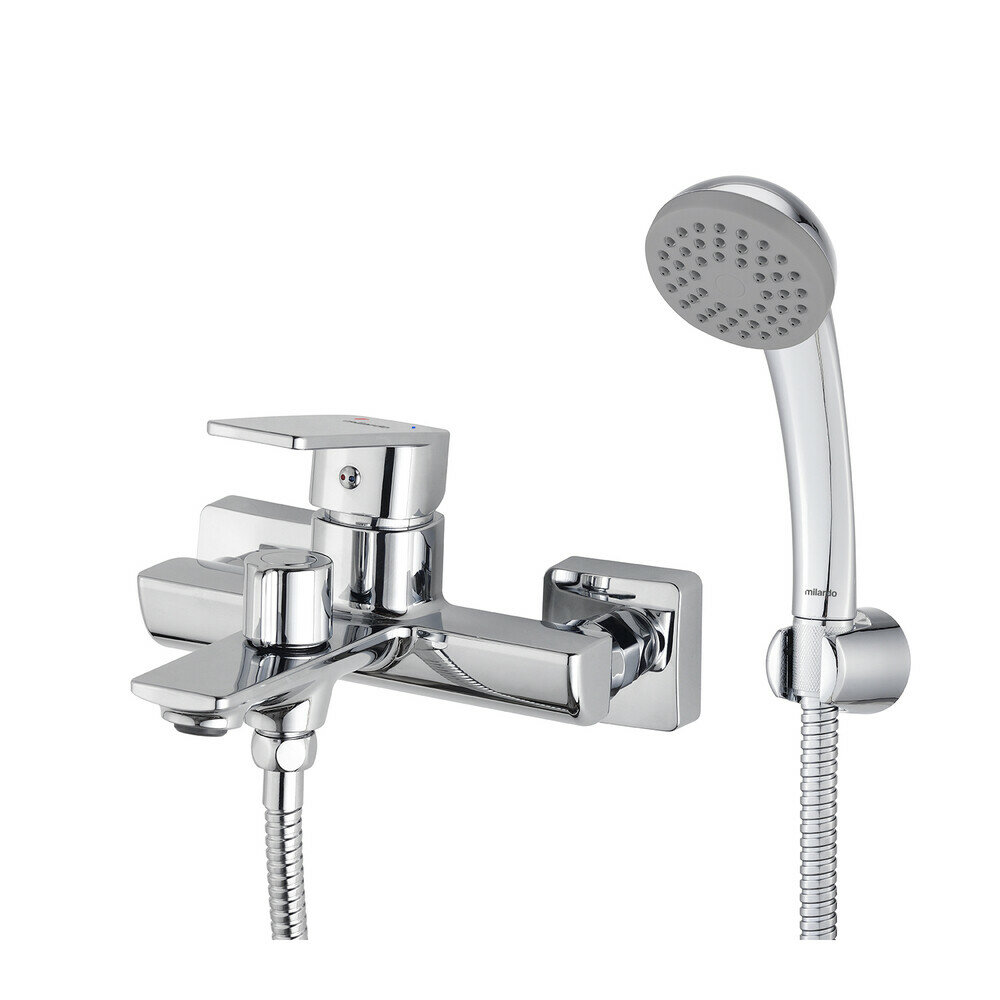 Смеситель для ванны Milardo Poli хром однорычажный с коротким изливом с лейкой (POLSB00M02)