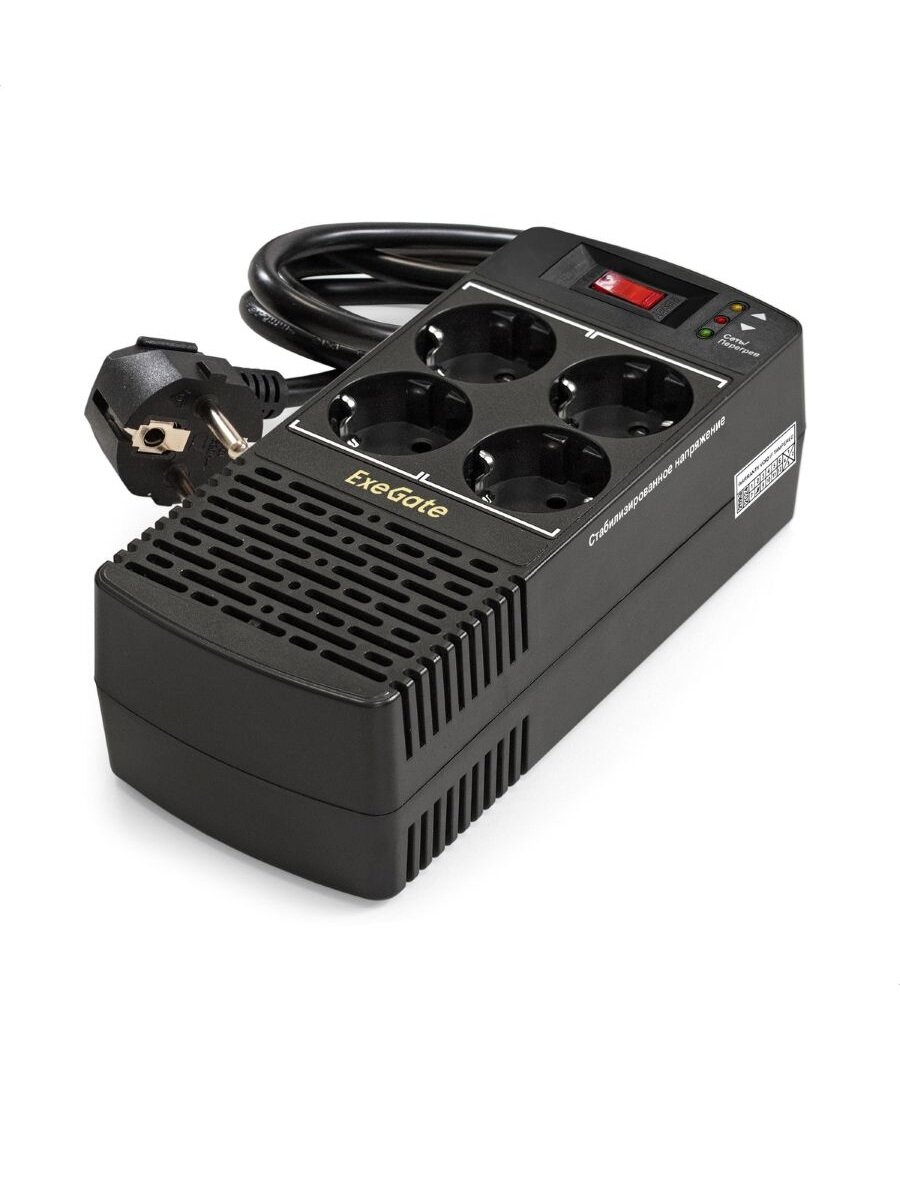 Стабилизатор напряжения Exegate Power AD5000-800 800ВА, диапазон от 150В до 280В, 4 евророзетки