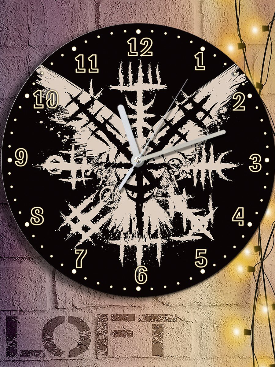 Настенные часы УФ с принтом эстетика Гальдрастав (руны, Исландия, вегвизир, магический знак, символ) - 7502