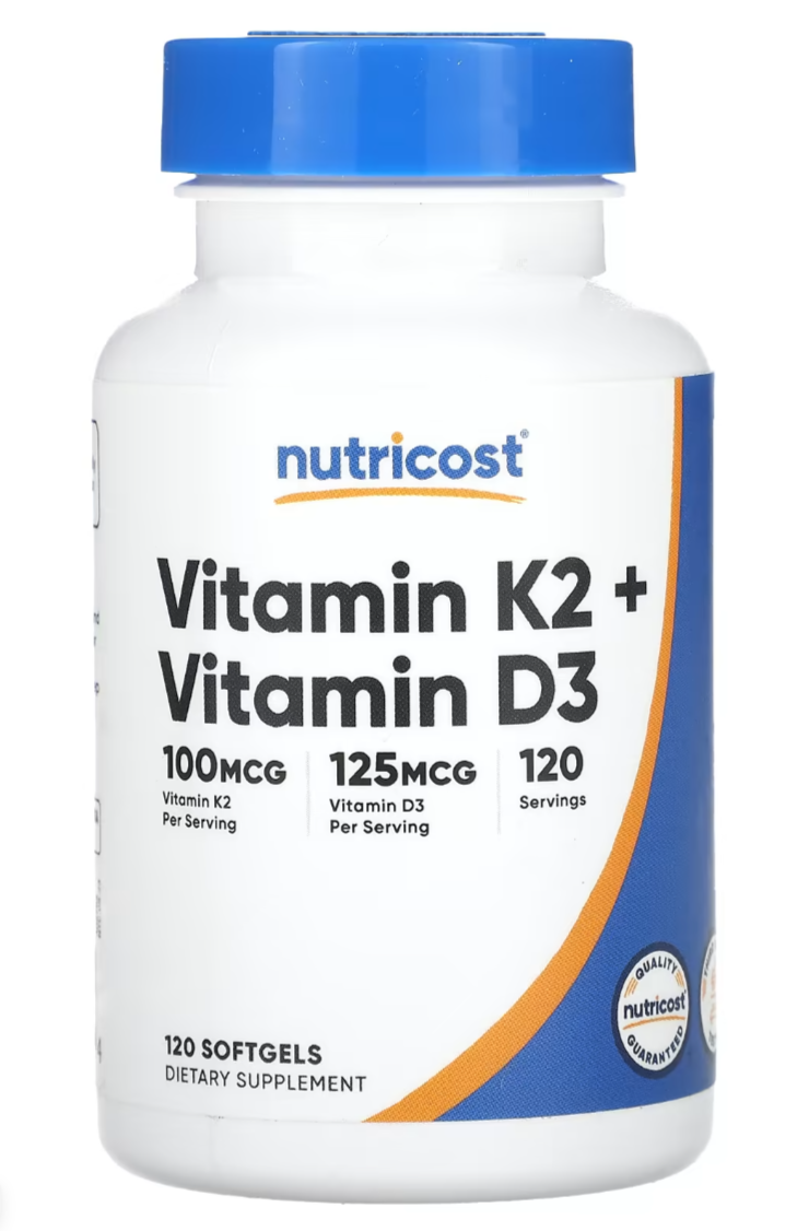 Nutricost, Витамин K2 + витамин D3, 120 мягких таблеток, США