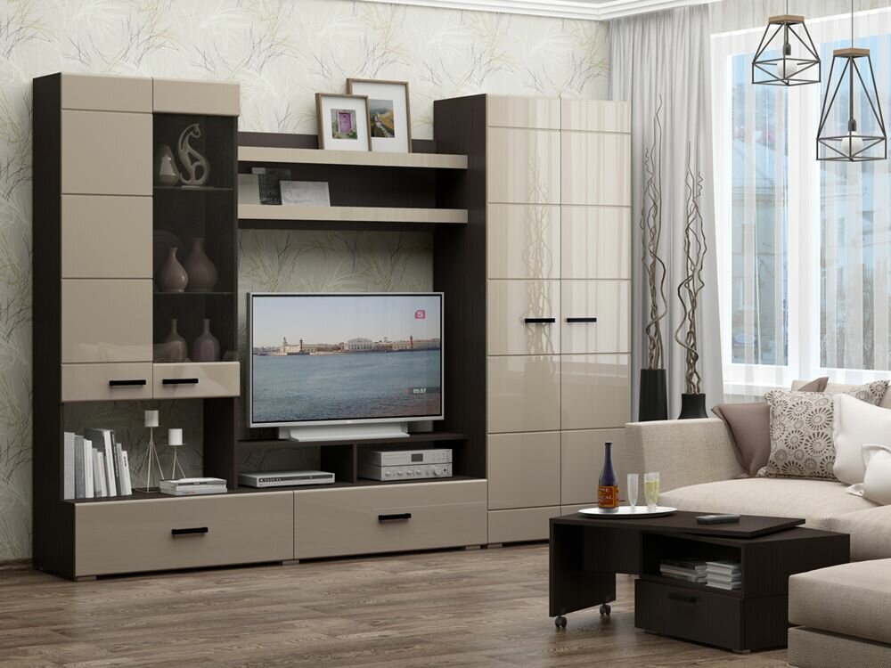 Гостиная Гамма-17 МДФ латте глянец/венге (Регион 058)