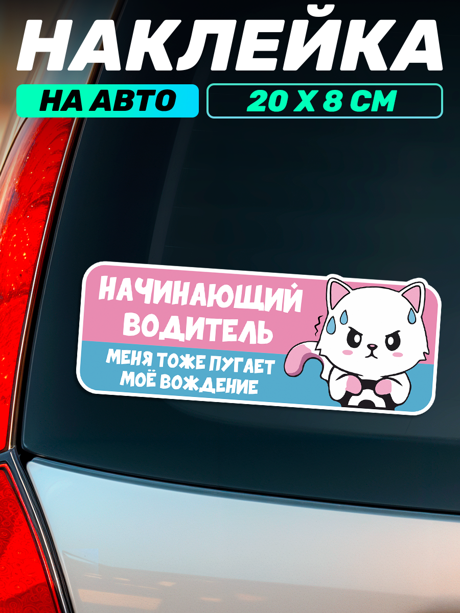 Наклейка на авто на стекло Начинающий водитель котик виниловая