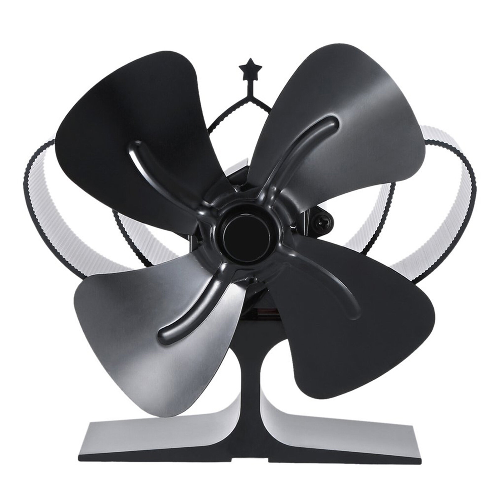 4-Blade Heat Powered Wood Stove Fan Mini Fireplace Fan Furnace Air Blower для Wood/Log Burner/Fireplace черного цвета, материал алюминий, температура эксплуатации 140°F/60°C~662°F/350°C, расход воздуха220CFM, шум <25dB, размер упаковки 220*165*120mm, вес