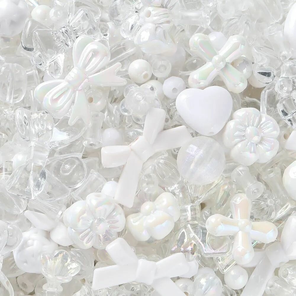 Набор бусин из акрила для DIY: бантики и звездочки, для создания брелоков, ожерелий и чехлов телефона