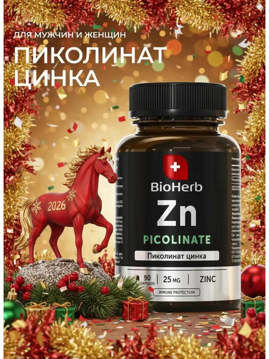 Пиколинат Цинка 25 мг, витамины для поддержания иммунитета, 90 капсул