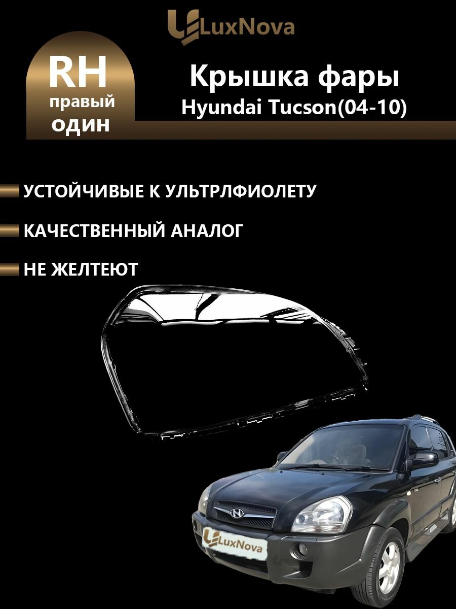 Стекло фары правое для Hyundai Tucson 1 2004-2010 — качественный аналог с защитным лаком, точное совпадение размеров