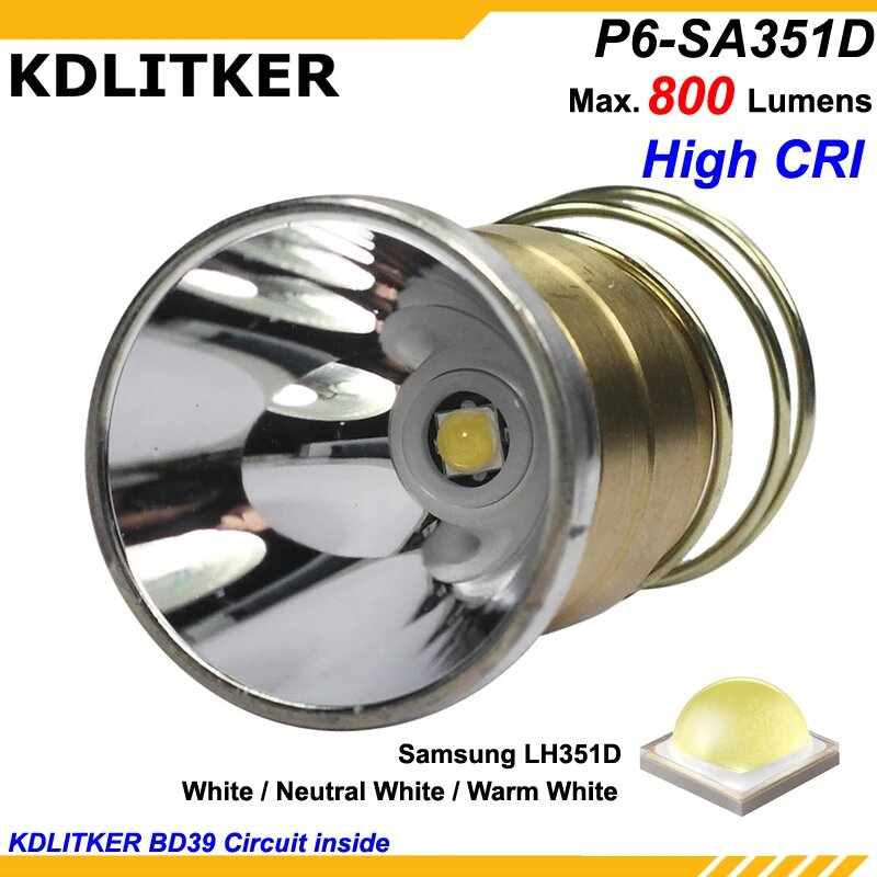 KDLITKER P6-SA351D LED фонарь 800 люмен SMO, Neutral White 5000K, LED Drop-in only, 1-Mode (Hi)