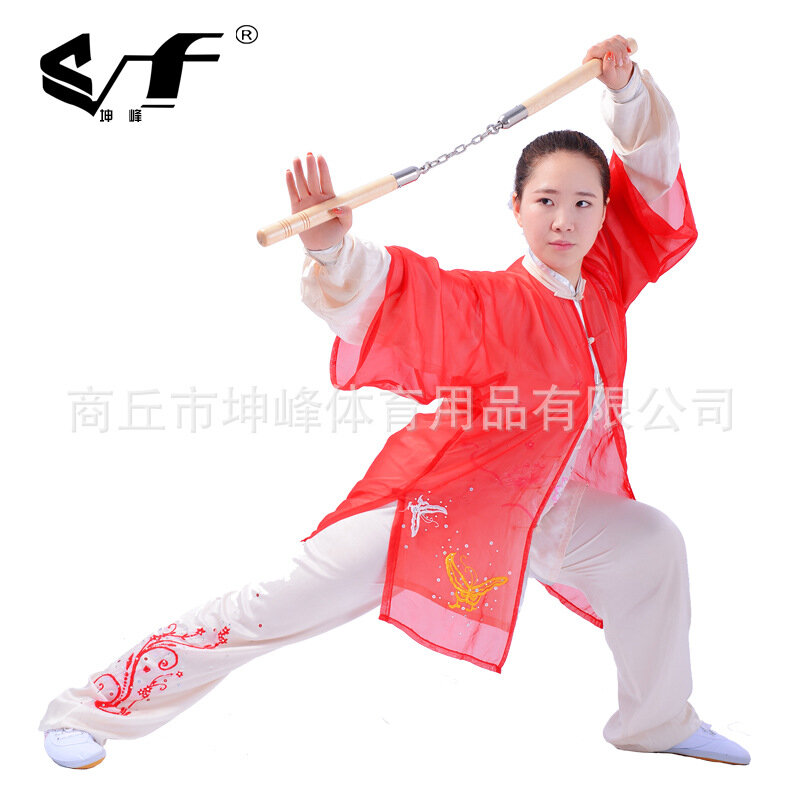 Белый восковой шест, красный деревянный тренажер для боевых искусств, палка Брюса Ли, нержавеющая стальная цепь, двухсекционная, практичная, прочная деревянная тренировочная палка, двухсекционная палка