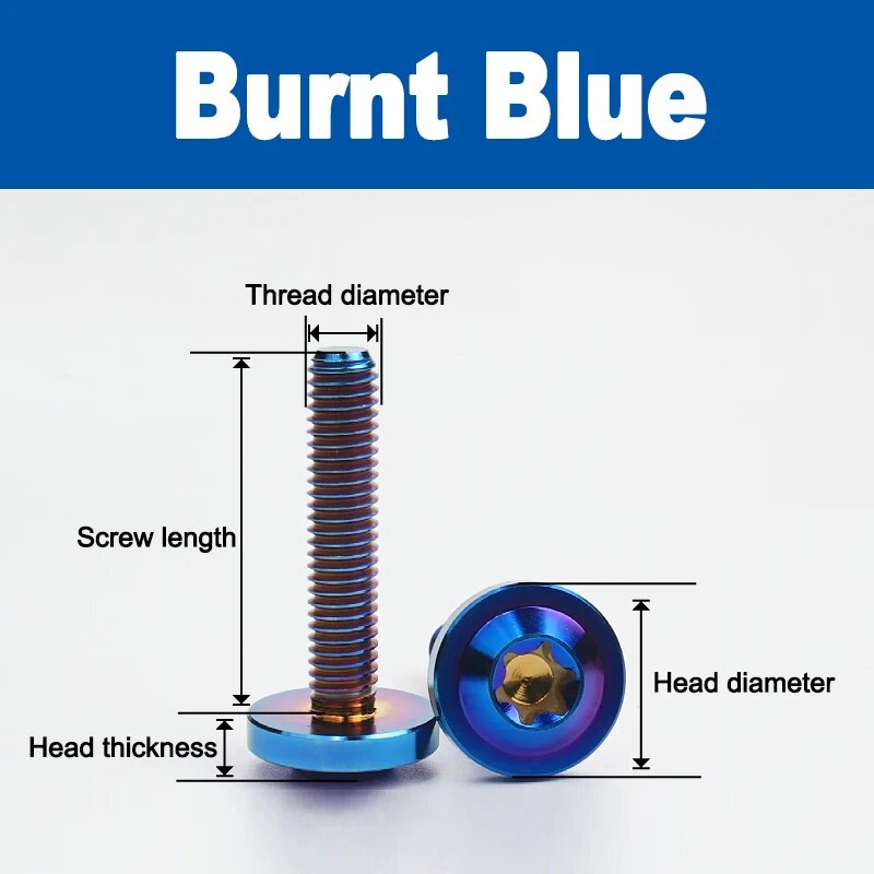 Титановые болты M4-M8 длиной 10-60 мм Torx Burnt Blue, M8x10 mm