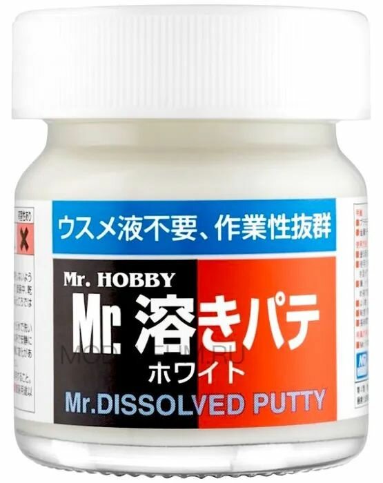 MR.HOBBY Mr.Dissolved Putty P-119, жидкая шпаклевка 40 мл для финишной доводки моделей, заполняет щели и стыки, лёгкая обработка и малая усадка