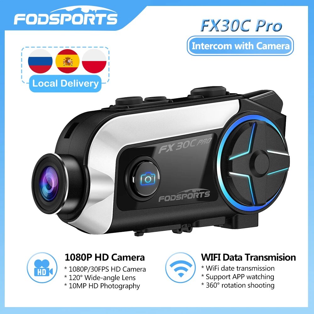 Fodsports FX30C Pro Bluetooth5.0 Шлем Домофон с камерой DVR Мотоциклетный видеорегистратор Общий музыку 2 гонщики 1000 м FM-радио