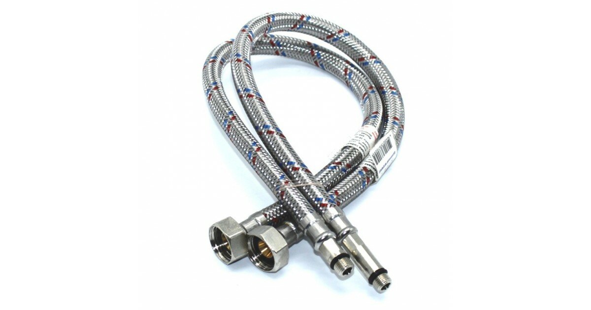 Подводка гибкая для смесителя, гайка-сталь, нейлон/ПВХ- Длина 80 см, вн(1/2")-нар(М10)(цена/пару)