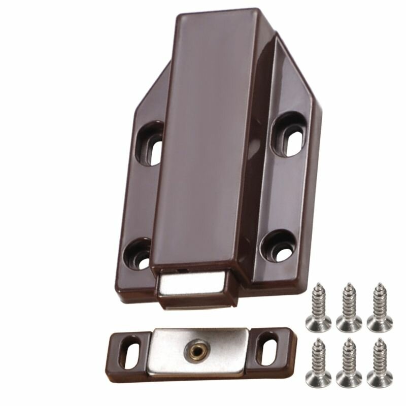 Магнитный фиксатор дверцы шкафа нажимного типа с винтами-коричневый