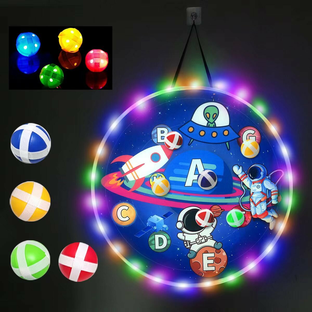 Большая складная доска для дартса 66 см, портативная круглая доска для детей с липкими шариками, светящаяся мишень