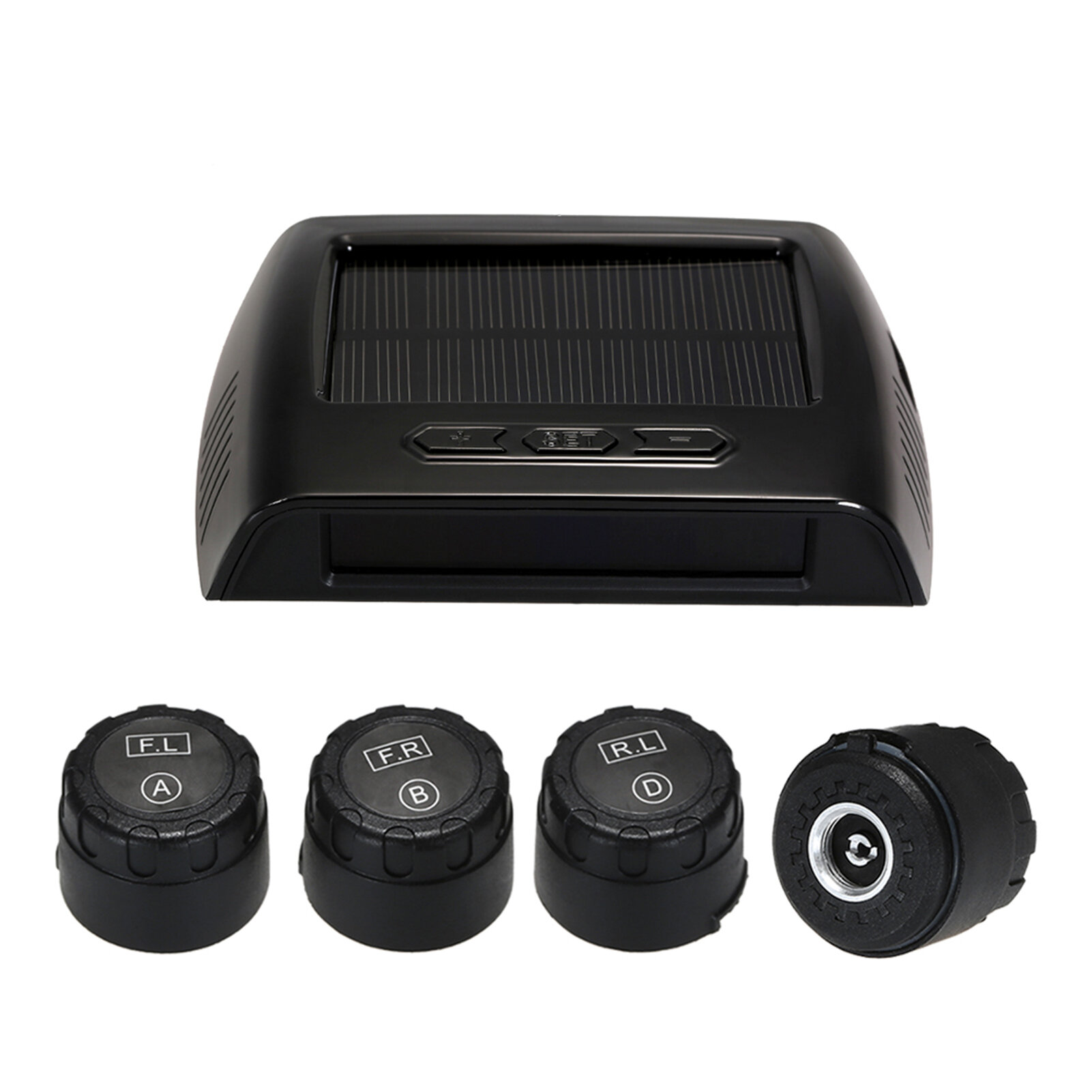 Система мониторинга давления в шинах Беспроводная в реальном времени Солнечная LCD-дисплей 4 Внешних датчика Функция аварийного сигнала -20℃ ~ 80℃ 3.5-4.2V 433.92MHZ±20KHZ FSK BAR/PSI 303450 3.7V 500mAh 11*8.5*3cm 107g CR1632 3V 2*2*2cm 8g