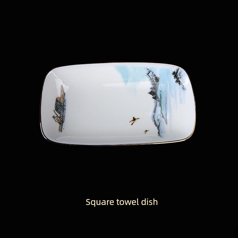 Керамическая посуда в стиле китайской живописи (акварель), тарелки и миски для стейков, западной кухни, завтрака и