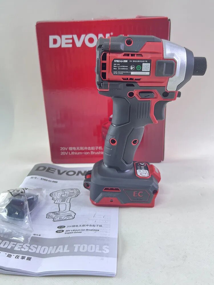 Devon 5762-LI-20H Шуруповерт аккумуляторный 20V с 1 АКБ, бесщеточный, ударный, красный