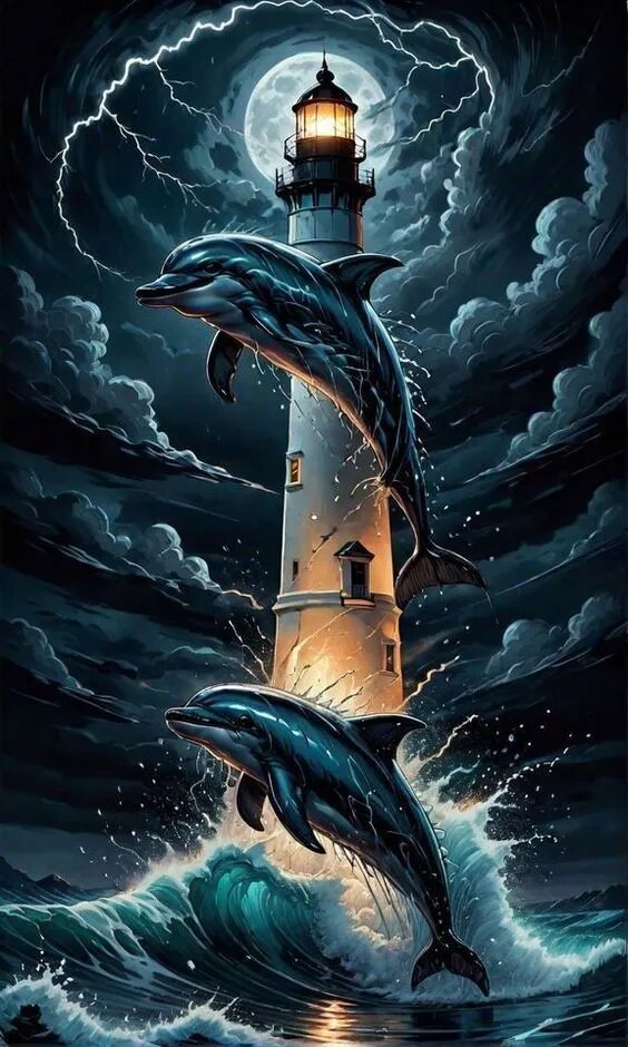 Алмазная Картина "дельфин" 5D Круглый Бриллиант 40х50 См.