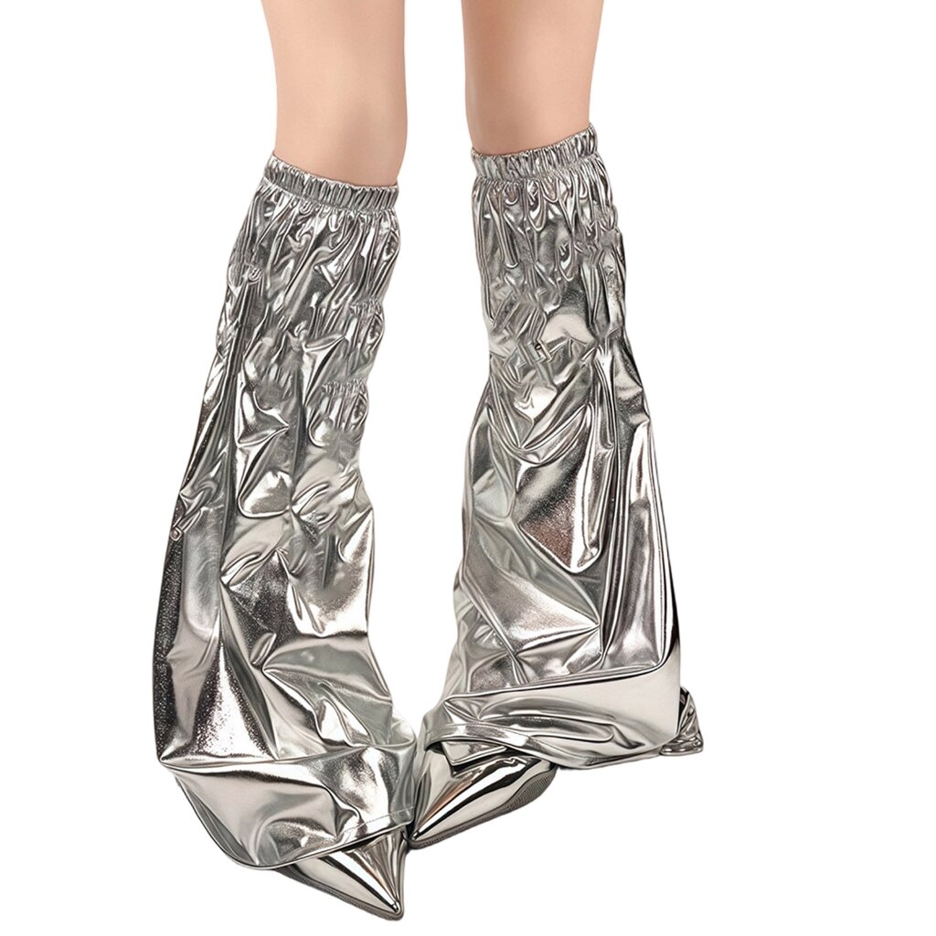 Модные Чехлы для Ног из Искусственной Кожи для Женщин Серебристого Металлического цвета, Мешковатые Гетры