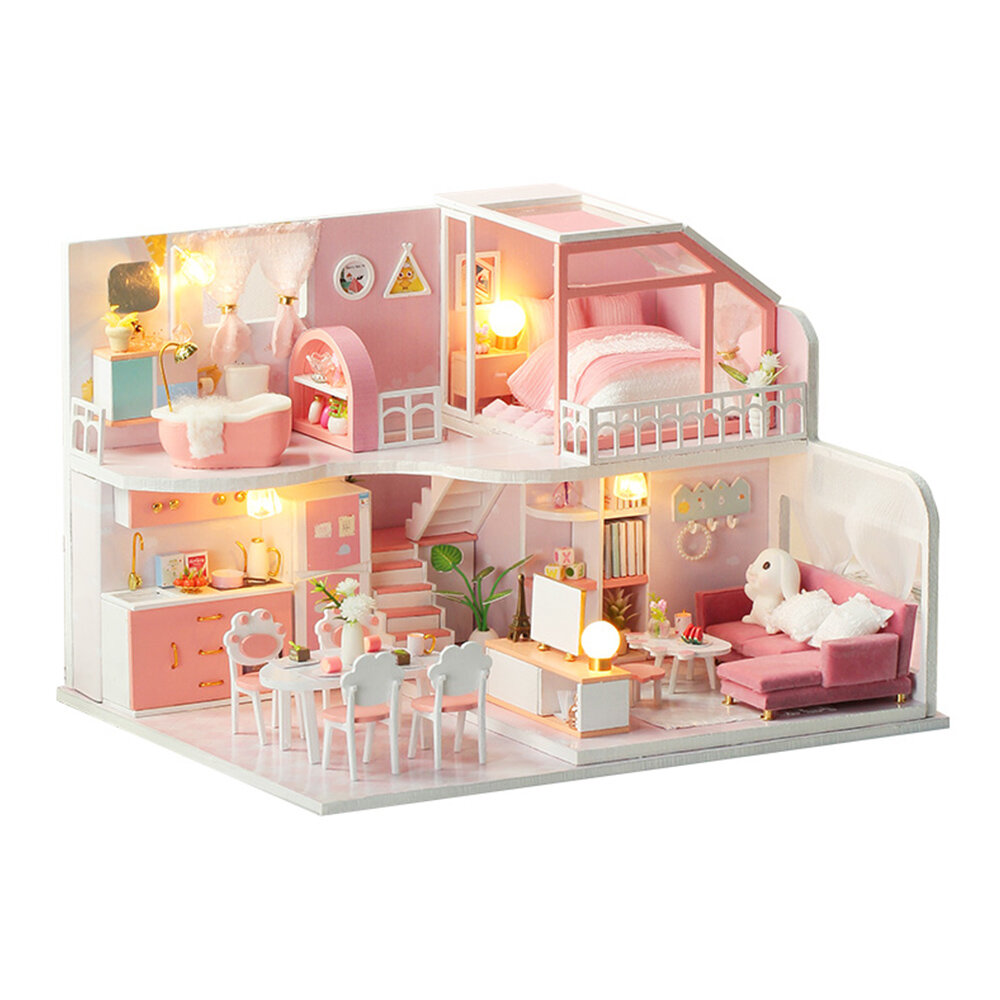 DIY Dollhouse Kit Wooden DIY Miniature Dollhouse Kit Toy Gift with LED light Christmas Birthday Gift Pinellia Time Color Multi-color Main material MDF Battery 2* AAA battery Size 25.1 * 19.6 * 18cm Package Size 32*22*8cm Package Weight 1135g 1 * DIY Doll