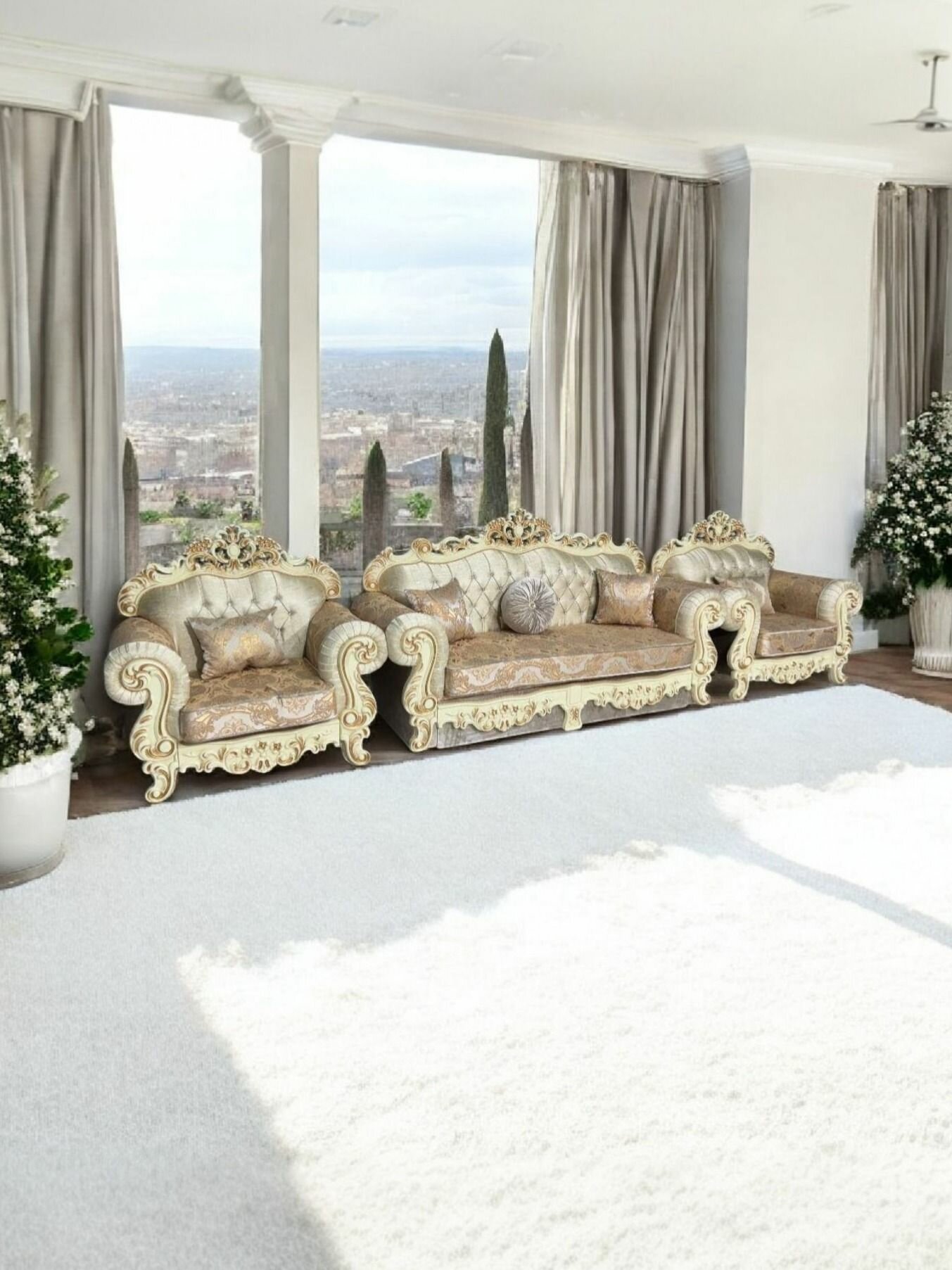 Диван "TURKISH SOFA", комплект с 2 креслами, беспружинный, 240x95x100 см