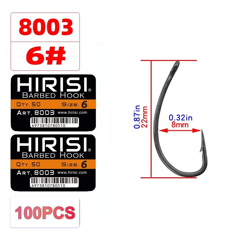Рыболовные крючки Hirisi 6#, 100 шт, barbed