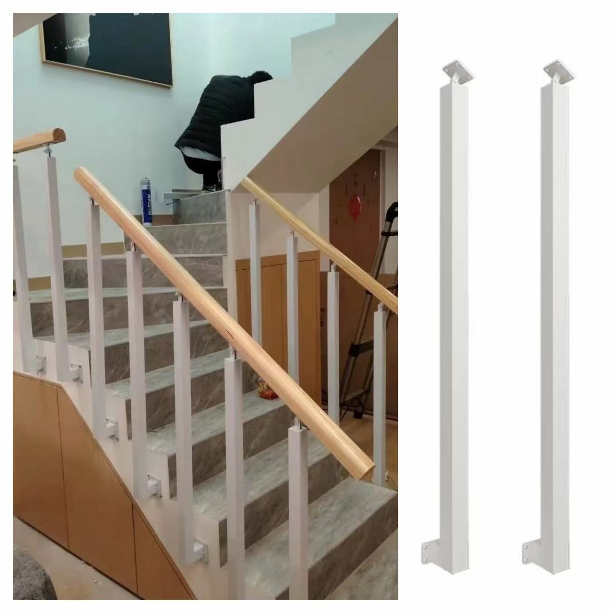 Металлические лестничные перила, опоры из белого кованого железа поддерживают дома с креплениями, чердаки, веранды