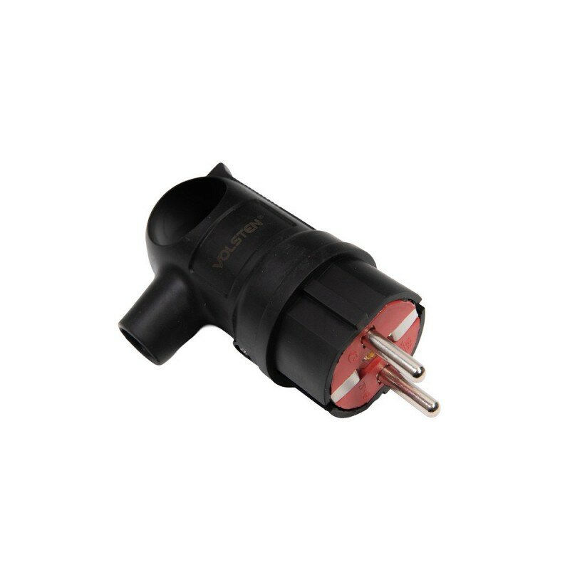 Volsten S2-PZ Black Вилка угловая с кольцом каучук. черн. с/з 16A IP44, цена за 1 шт.