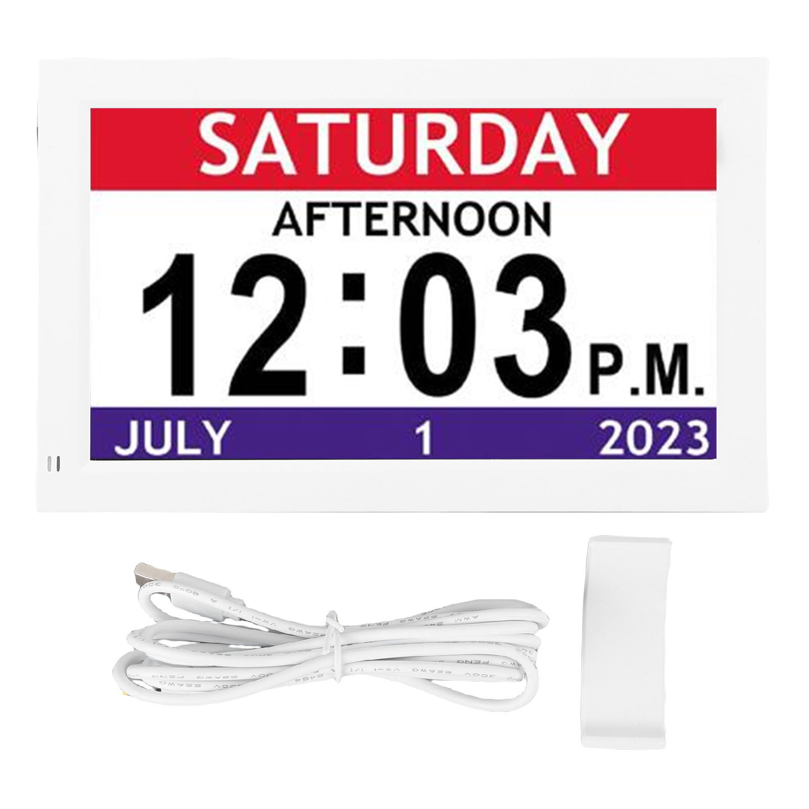 7-дюймовые цифровые часы с отображением дня недели и даты на большом экране, календарем и будильником, 12 настраиваемыми будильниками и автоматическим затемнением.