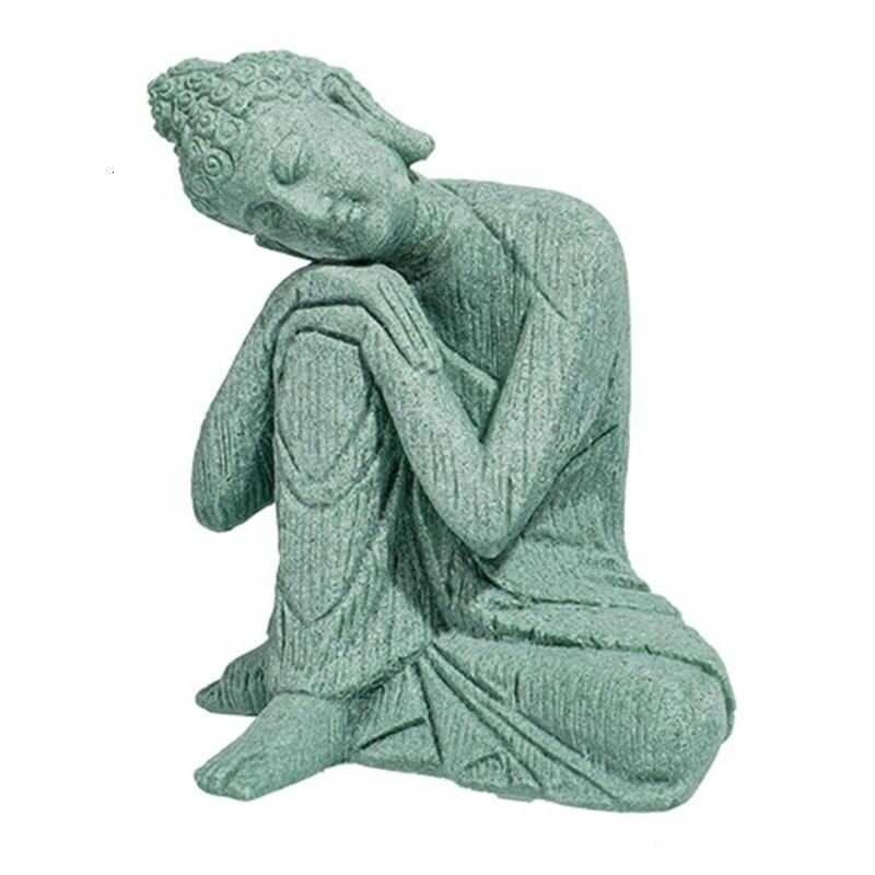 Ручная каменная статуя Будды из голубого песчаника для декора стола и книжных полок, - 5