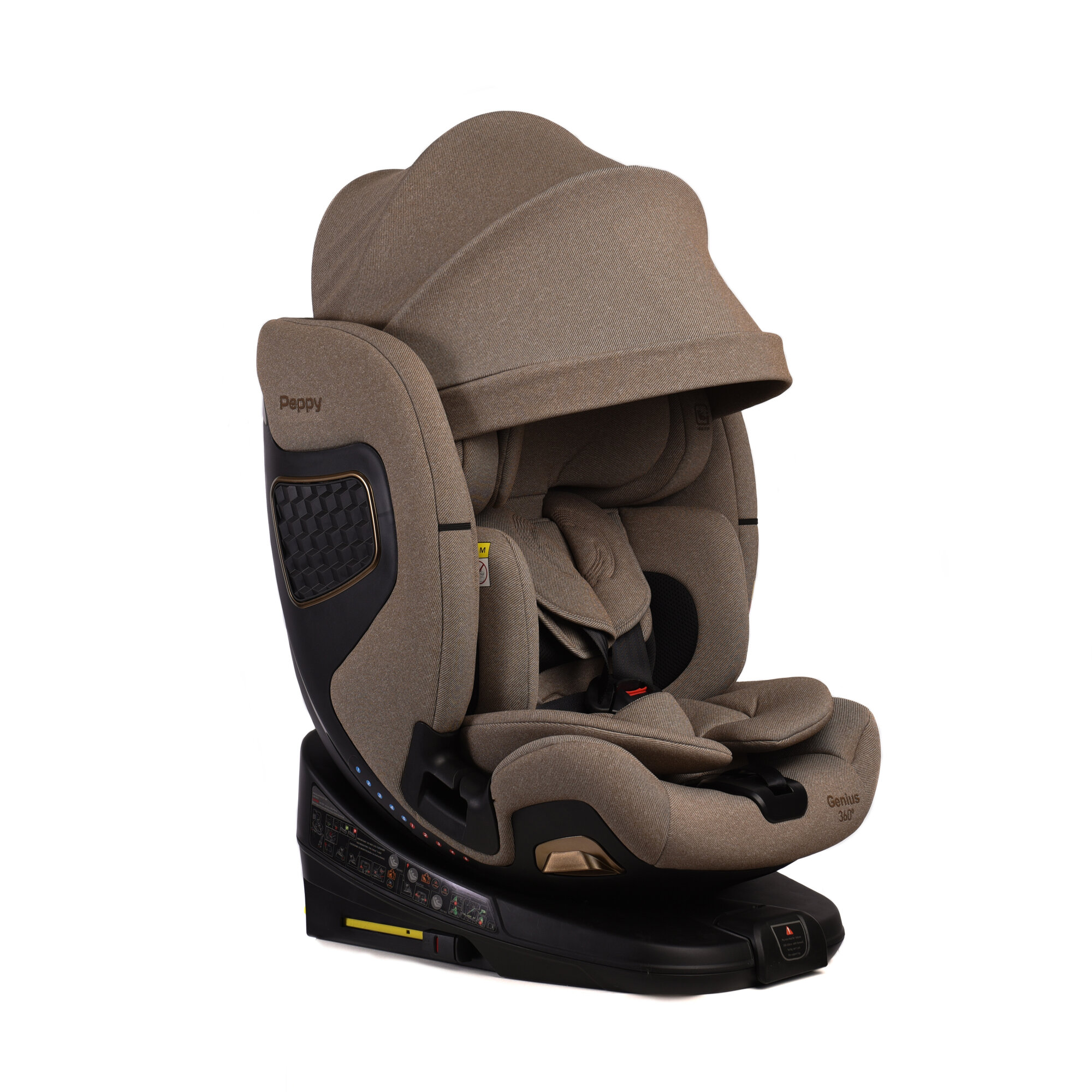 Автокресло детское вращение 360 Peppy Genius 0-36 I-Size 40-150 см, с козырьком, Brownie (модель WG03 PRO)
