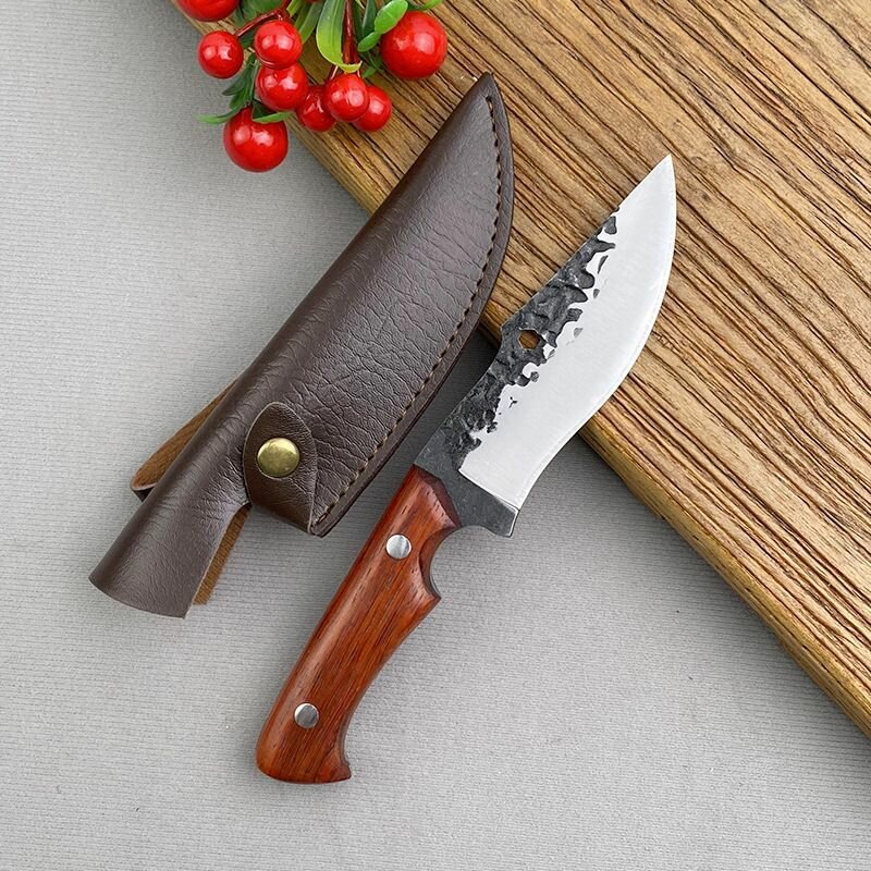 Damaly, монгольский нож для мяса, 22 см, деревянная ручка, с кожаным футляром