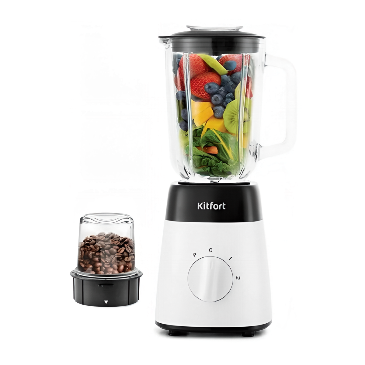 Блендер Kitfort КТ-1381 белый, мощность 500 Вт, чаша 1.5 л, 2 скорости, управление механическое