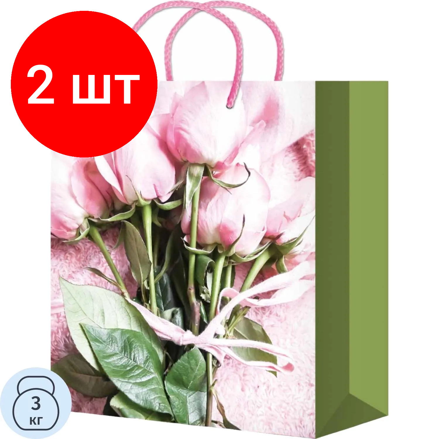 Комплект 2 штук, Пакет подарочн. с глянц. ламинацией 22x31x10см Розовые розы,157г ППК-4443