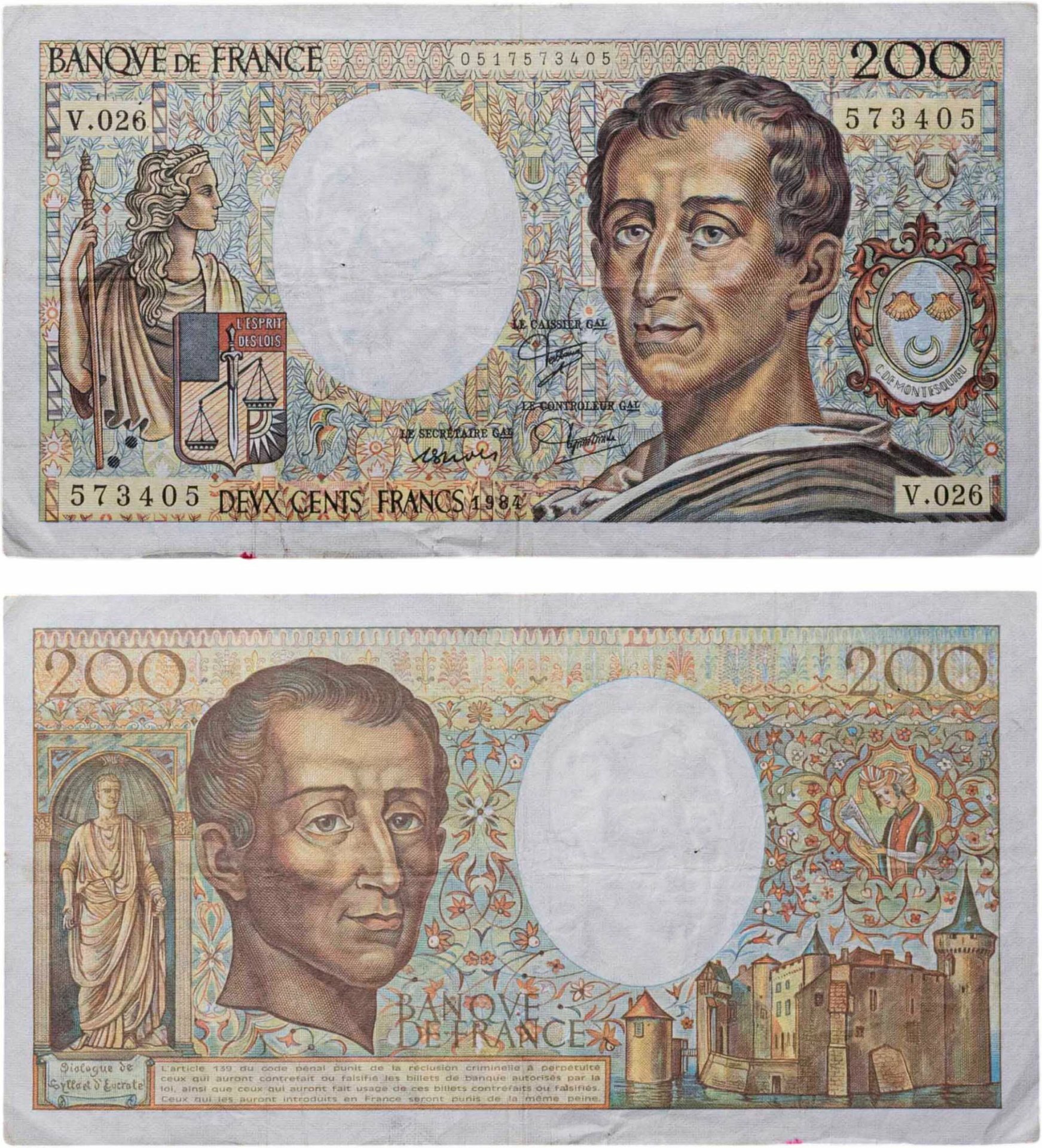 Франция 200 франков 1984 Montesquieu, барон де Монтескьё Pick 155