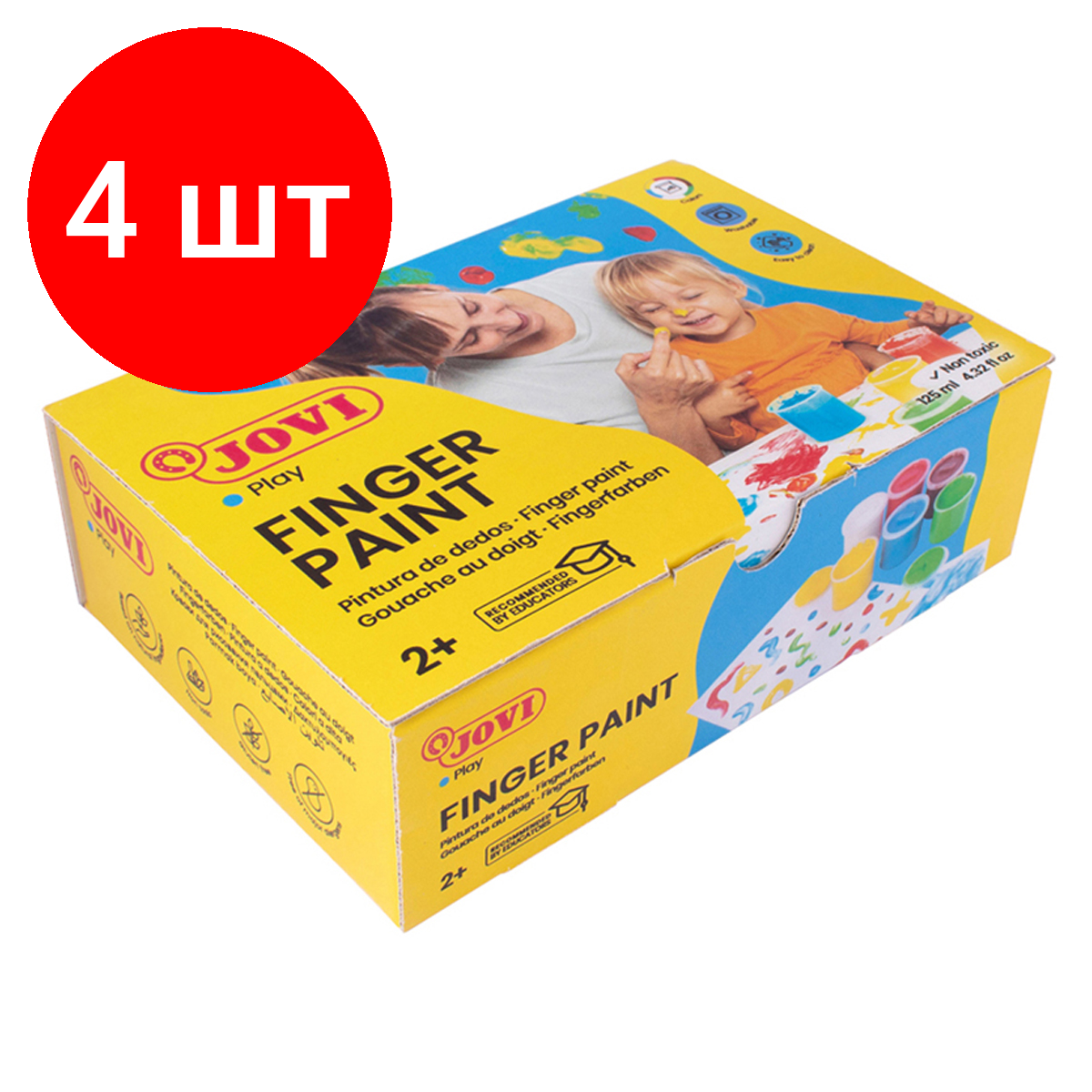 Комплект 4 шт, Краски пальчиковые JOVI, 06 цветов, 750г, картон