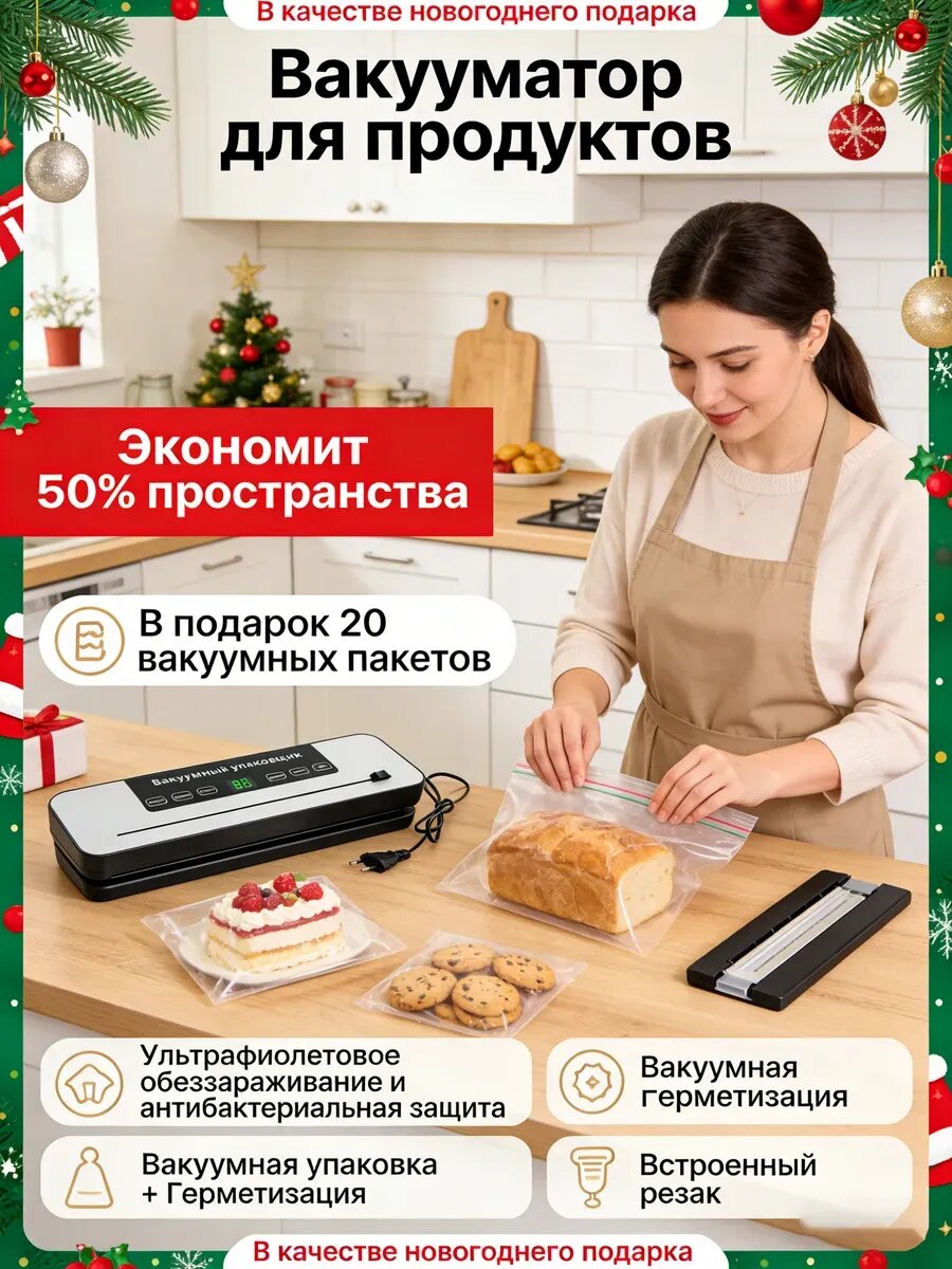 Вакууматор для продуктов с пакетами и резаком