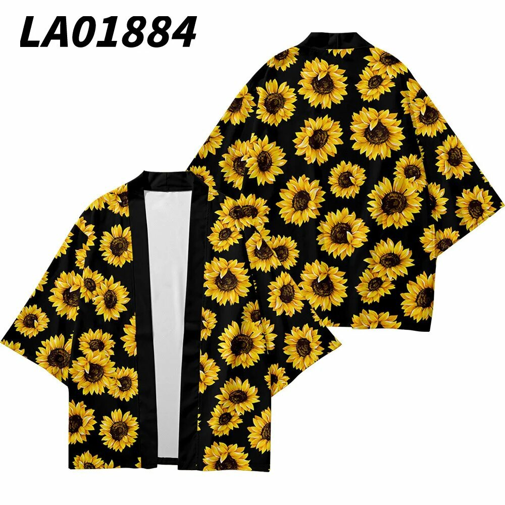 Мужской полиэстеровый хаори с принтом подсолнухов 4XL, 2