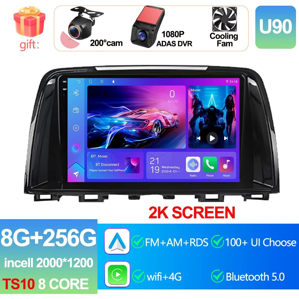 Для Mazda 6 GJ Atenza 2012-2017 Android 16 Carplay Auto Мультимедийная система TS10 8-256G DVR 2K