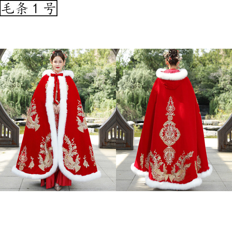В наличии костюм Ханфу Сюхэ, утолщенный национальный стиль, красный китайский стиль, накидка с меховым воротником, свадебный шаль для невесты, зимний теплый